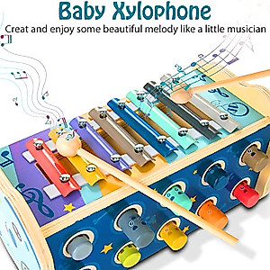 KIDWILL Wooden Hammering Pounding Toy for 12+ Months Kids, Montessori Toys for 1+ Year Old Babies, Early Development Toy with Pounding Bench, Xylophone, Number Sorting Maze, Gifts for Toddlers Age 1-2