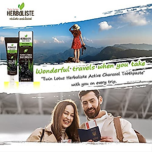 Twin Lotus Activated Charcoal Toothpaste - Teeth Whitening Herbal , Fluoride Free & No SLS For Sensitive Teeth, Coconut Charcoal Toothpaste Remove Plaque Freshen Breath