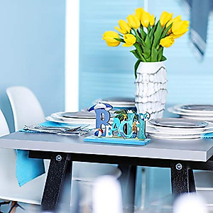 2 Pcs Beach Sign Ocean Sea Animal Party Decor Beach is My Happy Place Plaque Sign Wooden Table Decorations for Coastal Theme Interior Beach House Home Beach Bathroom Decor, 7.87 x 4.72 Inch