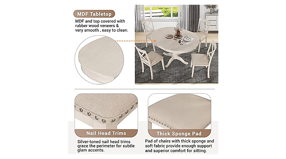 Merax Dining Table Set for 4,Retro Style Chairs with Solid Wood Legs ...