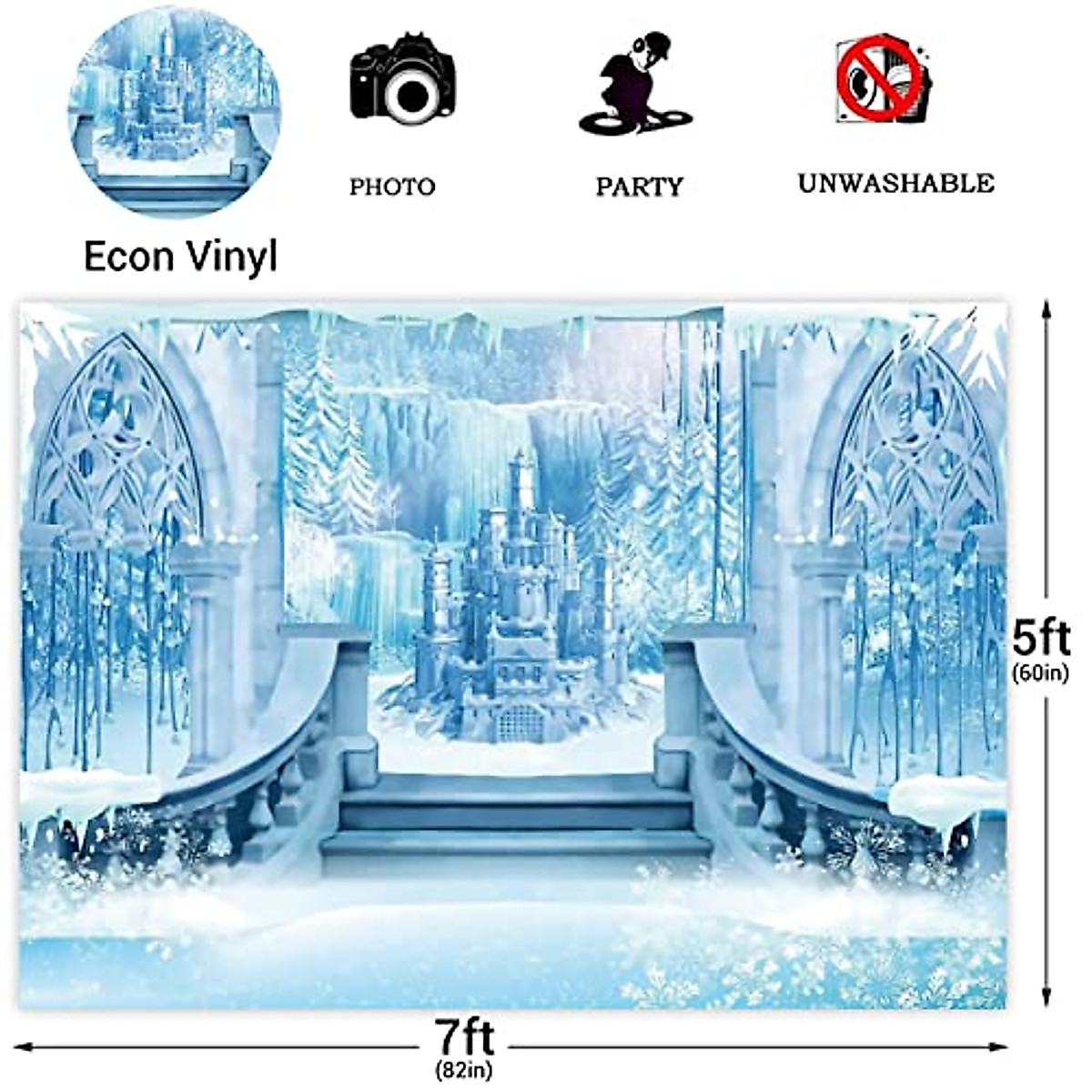 7x5ft Winter Castle Photography Backdrop,Winter Wonderland Frozen Castle Backdrops,Ice Castle Frozen Snowflake Photography Banner Winter Frozen Party Supplies Backdrop