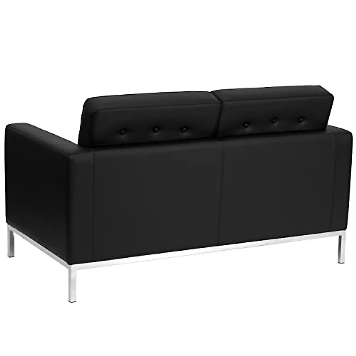 Flash Furniture HERCULES Lacey Series Contemporary Black LeatherSoft Loveseat with Stainless Steel Frame