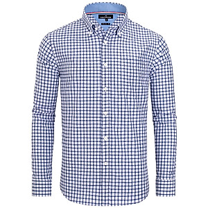 Alimens & Gentle Men's Plaid Button Down Shirts Cotton Long Sleeve Dress Shirts Regular Fit Gingham Shirts