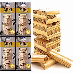 Matty's Toy Stop Mini Wooden Tower 36 Piece Stacking Game (4.25") Gift Set Party Favor Bundle - 4 Pack