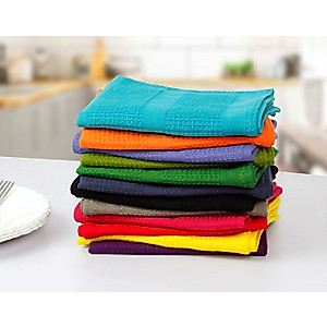 Cotton Craft 12 Pack Multicolor Kitchen Towels 16x28 Inches- Pure Cotton, Absorbent Waffle Weave