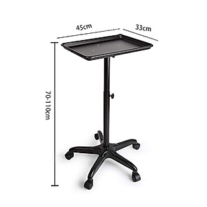KinHall Rolling Salon Tray Cart - Height Adjustable Mobile Tattoo Medical Tool Storage Trolley, Hairdressing Beauty SPA Stool Service Instrument Storage Tray Service Stand - Black (17.7" x 12.9")