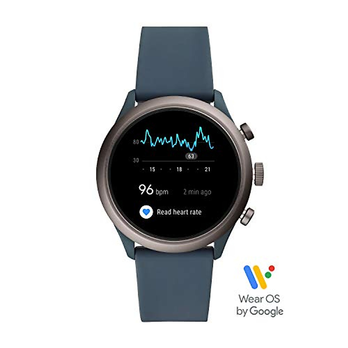 Fossil Men's Gen 4 Sport Heart Rate Metal and Silicone Touchscreen Smartwatch, Color: Grey, Blue (FTW4021)