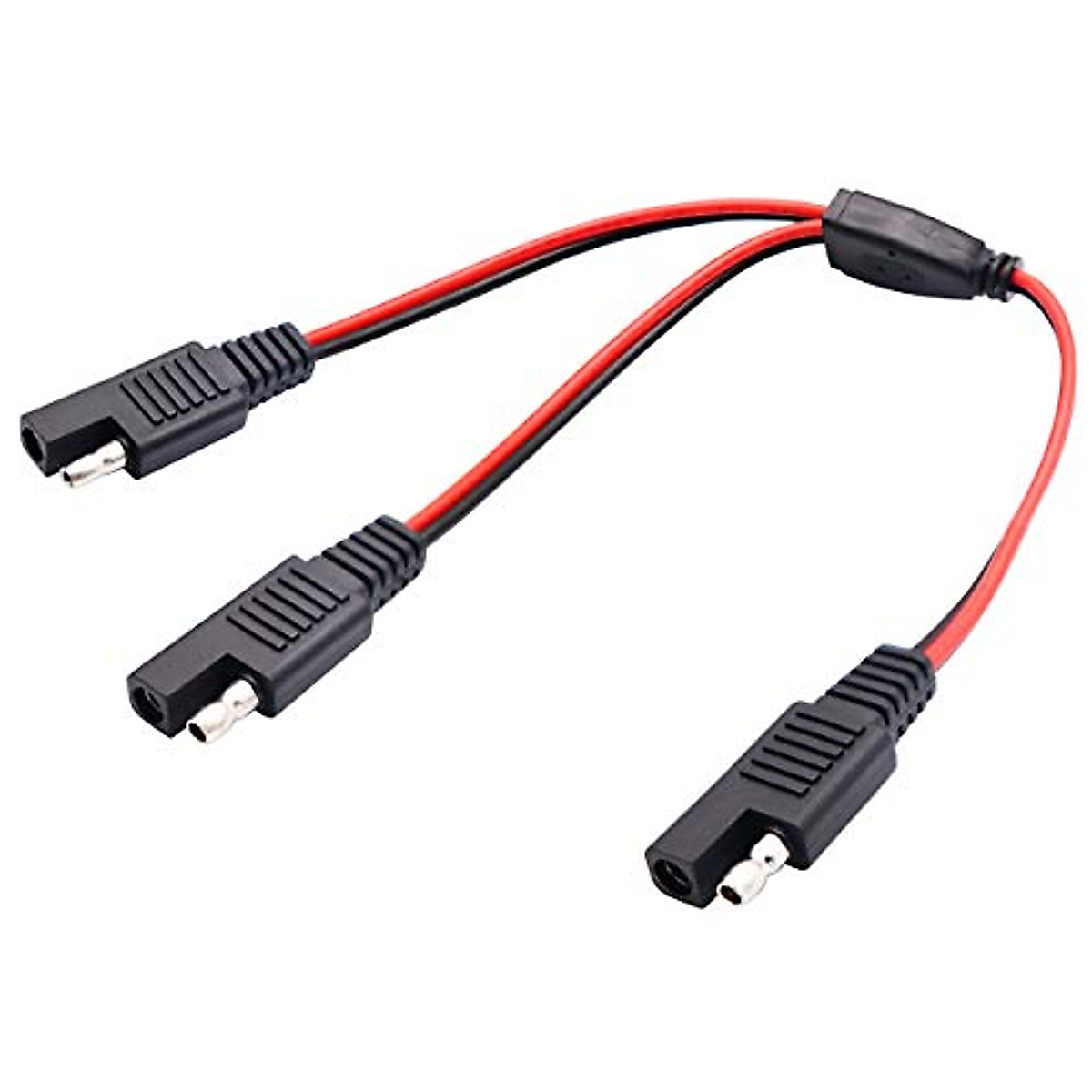 AAOTOKK SAE Y Splitter Adapter Cable SAE 1 to 2 SAE DC Power Automotive Extension Cable 2 Pin Quick Connect Disconnect Plug SAE Connector 18AwG Wire for Solar Panel Charging(30 cm-Red Black)