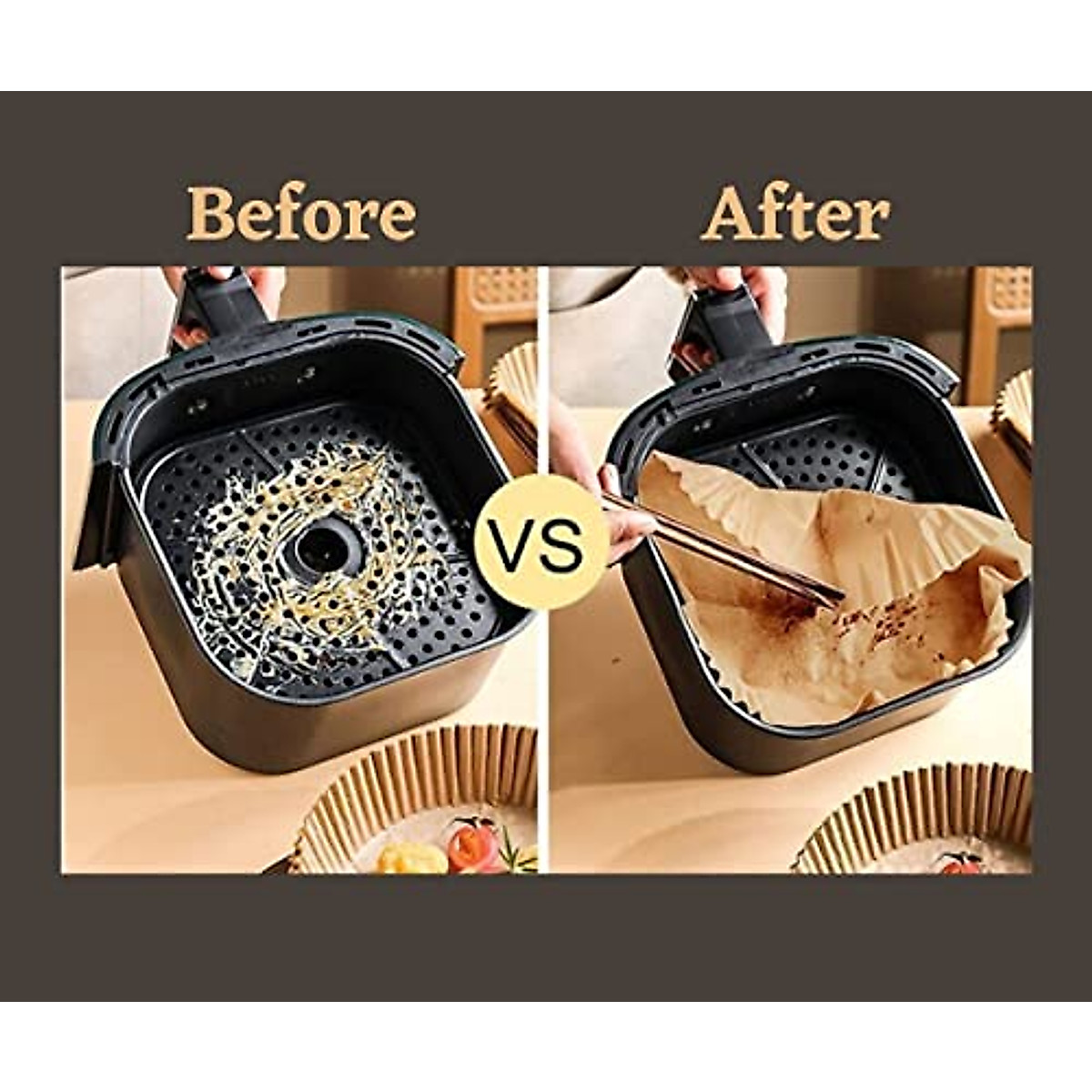 (100 pcs) Air Fryer Liners 7.9 Inches Square, Disposable Parchment Paper Liners| Compatible with Cosori, Chefman, Ninja, etc.| Easy Cleanup| AirFryer Liner Baskets| Essential Air Fryer Accessories