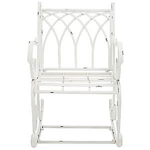 SAFAVIEH Outdoor Collection Medrano Victorian Antique White Wrought Iron Rocking Chair