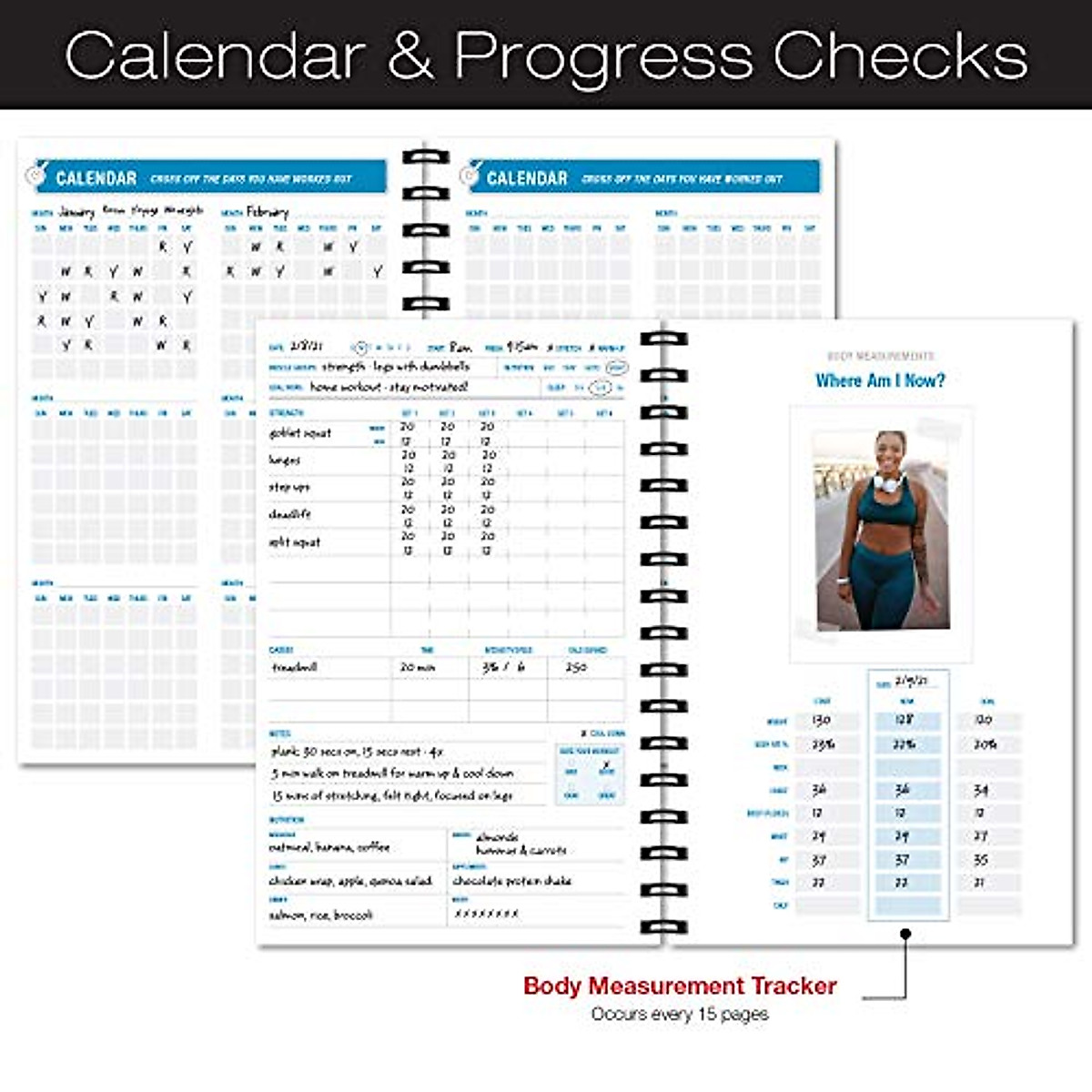 Global Printed Products Workout Fitness Journal Nutrition Planners: Clip-in Bookmark, Sturdy Binding, Thick Pages & Laminated Protective Cover (Black & Gold)