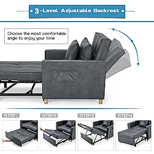 YODOLLA Futon Chair Bed, 3-in-1 Convertible Chair Sleeper for Adults, Pull Out Sofa Bed with Adjustable Backrest,Sofa,Lounger Chair,Single Bed,Convertible Chair Bed for Adults, Bronze Dark Grey