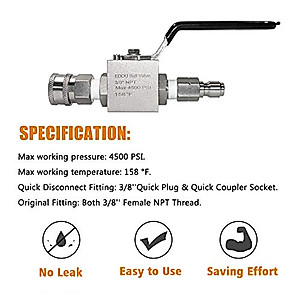 EDOU DIRECT Ball Valve for High Pressure Washer Hose | 3/8" Male Plug & 3/8" Female Quick-Connect | 4,500 PSI Max Working Pressure | Easily and quickly switch between wands, tips, or hoses.