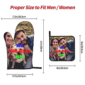 Custom Oven Mitts and Pot Holders Set for Kitchen Personalized Your Own Image Photo Logo Text Heat Resistant Kitchen Oven Glove and Potholders Oven Hot Pads for Kitchen Cooking Baking BBQ