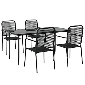 REWIS 5 Piece Patio Dining Set Patio Table and Chairs Set Outdoor Patio Dining Set Outdoor Patio Furniture Patio Set Black Cotton Rope and Steel 3156540