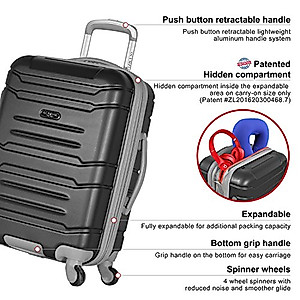 Olympia Denmark 21 Inch Expandable Carry On 4 Wheel Spinner Multiple Grip Luggage Suitcase with Aluminum Locking System and Interior Divider, Laptop compartment, Black