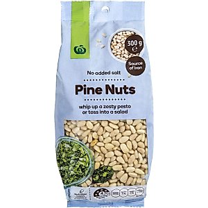 Woolworths Pine Nuts No Added Salt 300G - These natural pine nuts with no added salt are perfect for whipping up a home made pesto or simply toasted and tossed into your favourite salad.