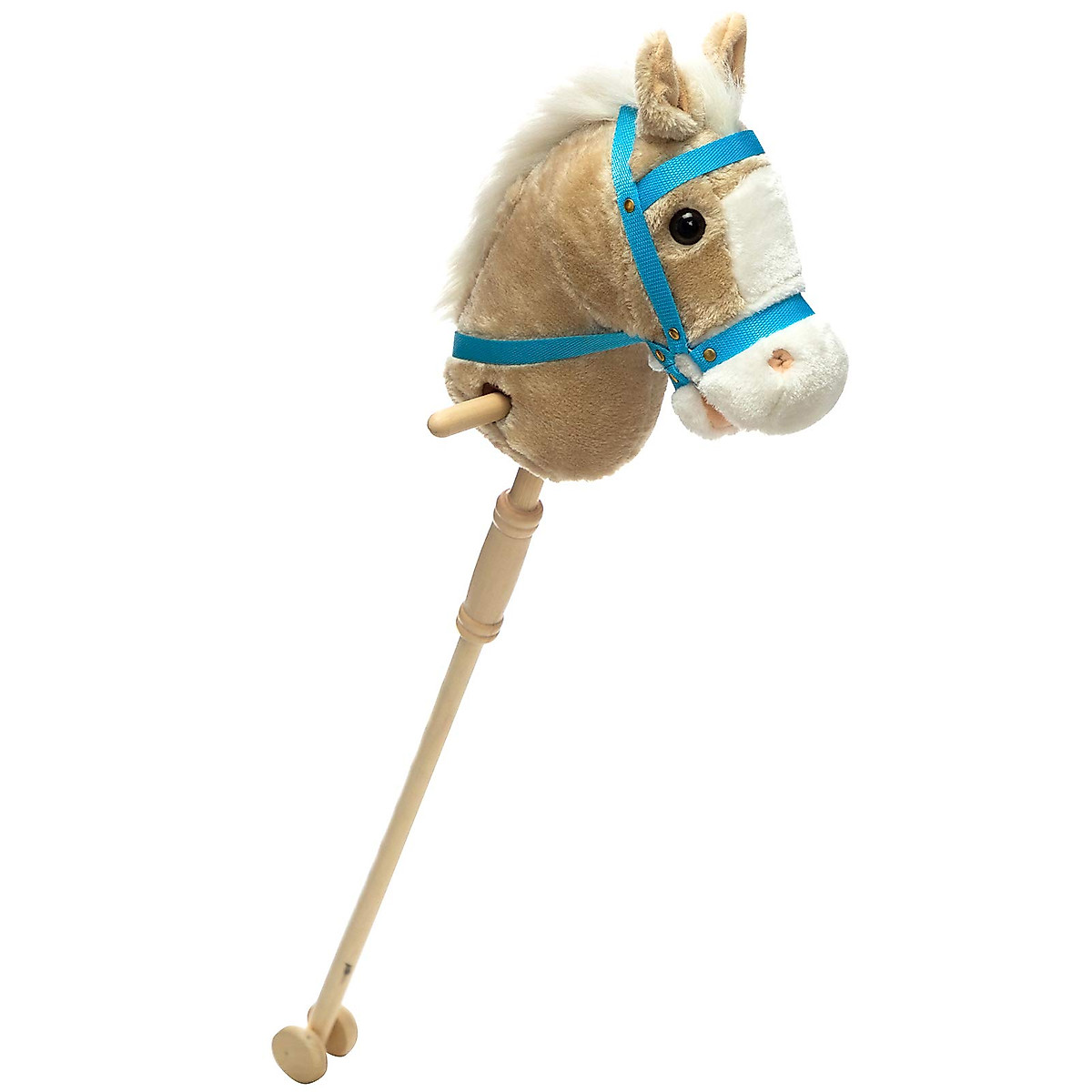 HollyHOME Stick Horse Plush Handcrafted Hobby Horse on a Stick with Wood Wheels Real Pony Neighing and Galloping Sounds for Kids Toddlers Beige 36 Inches(AA Batteries Required)
