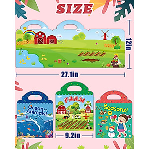 Benresive Reusable Sticker Book for Toddlers 2-4 Years, 3 Sets Travel Stickers for Kids, Waterproof Sticker Books for Toddlers 1-3, 115 Pcs Crafts Activities for Todddlers 1-3 2-4 3-5