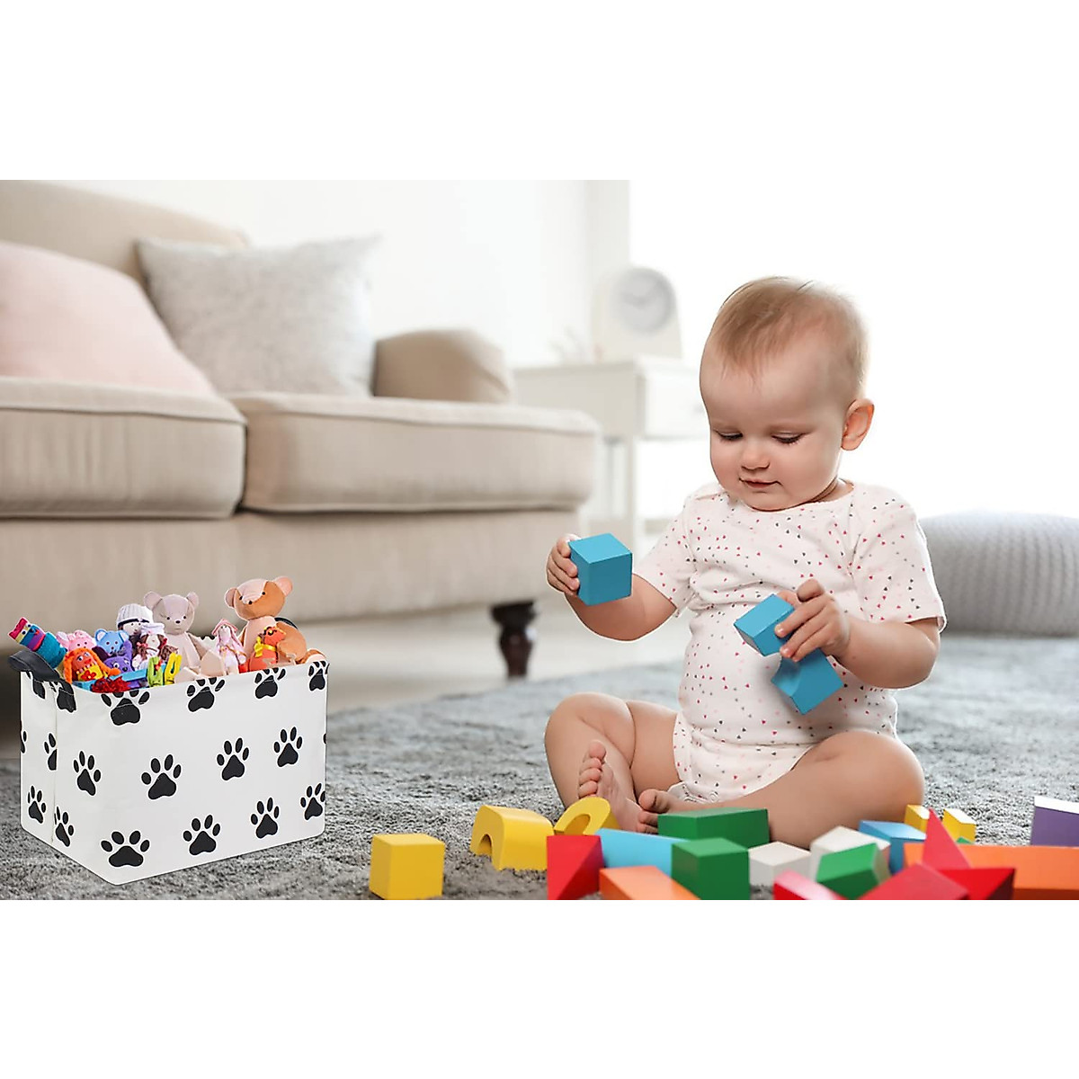 HIYAGON Dog toy Basket Dog Toy Bin Cute Toy Storage Basket Organizer Box Kids Gift Basket Empty Rectangular Room Decor for Home(Paw)