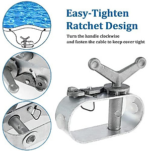 Pool Cover Cable and Winch Kit, 100ft Plastic-Coated Steel Cable and Ratchet for Winter Safe Above Ground Swimming Pool Cover,Replacements for Swimming Pool Cover Winch and Cable