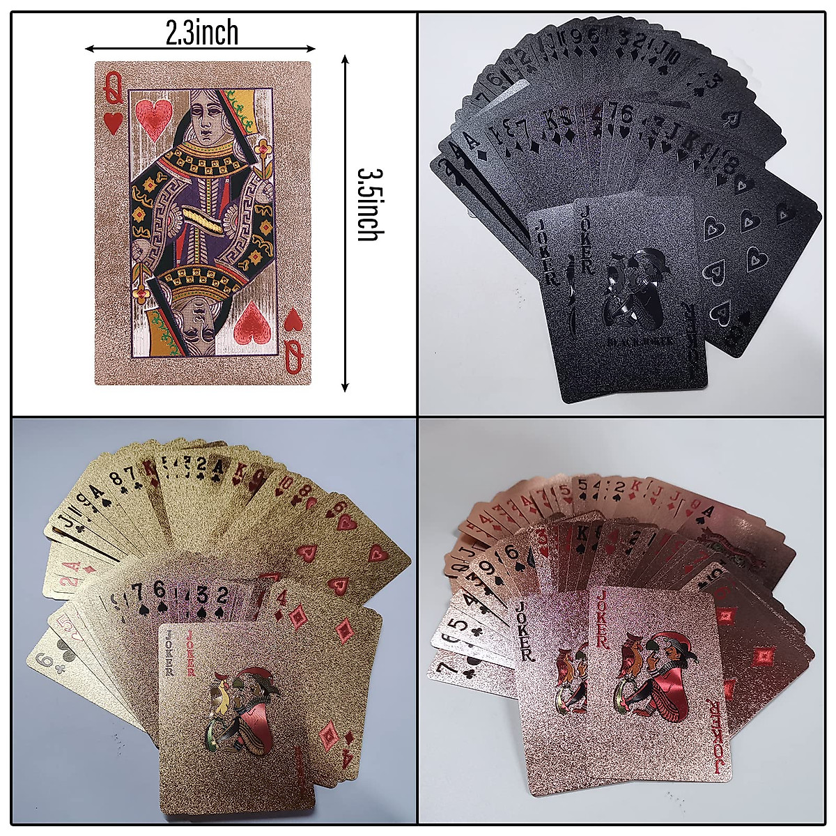 FMOACEN 4 Decks Waterproof Playing Cards Plastic Black Rose Gold Playing Card Foil Poker Cards Themed Standard Playing Card Games for Adults Family Game Party