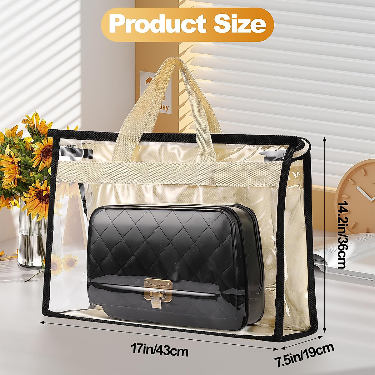 COSBAY 5 Pack Dust Bags for Handbags, Purse Dust Bags for Storage, Clear Anti-dust Purse Storage Bags with Zipper and Handle, Hanging Handbags Dust Cover for Closet Hanging Storage(X-Large)