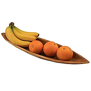 ANDALUCA Hand Carved Teak Wood Canoe Bowl for Potpourri, Entryway, Tabletops, Kitchen, Fruit, Keys & Decorating (26" length)