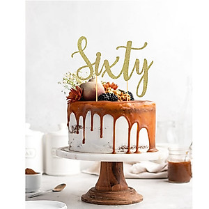 Gold Glitter 60th Birthday Cake Topper, Sixty Birthday Cake Topper for Celebrating Sixty Years Old Anniversary/Birthday Party Decorations (6 inch)