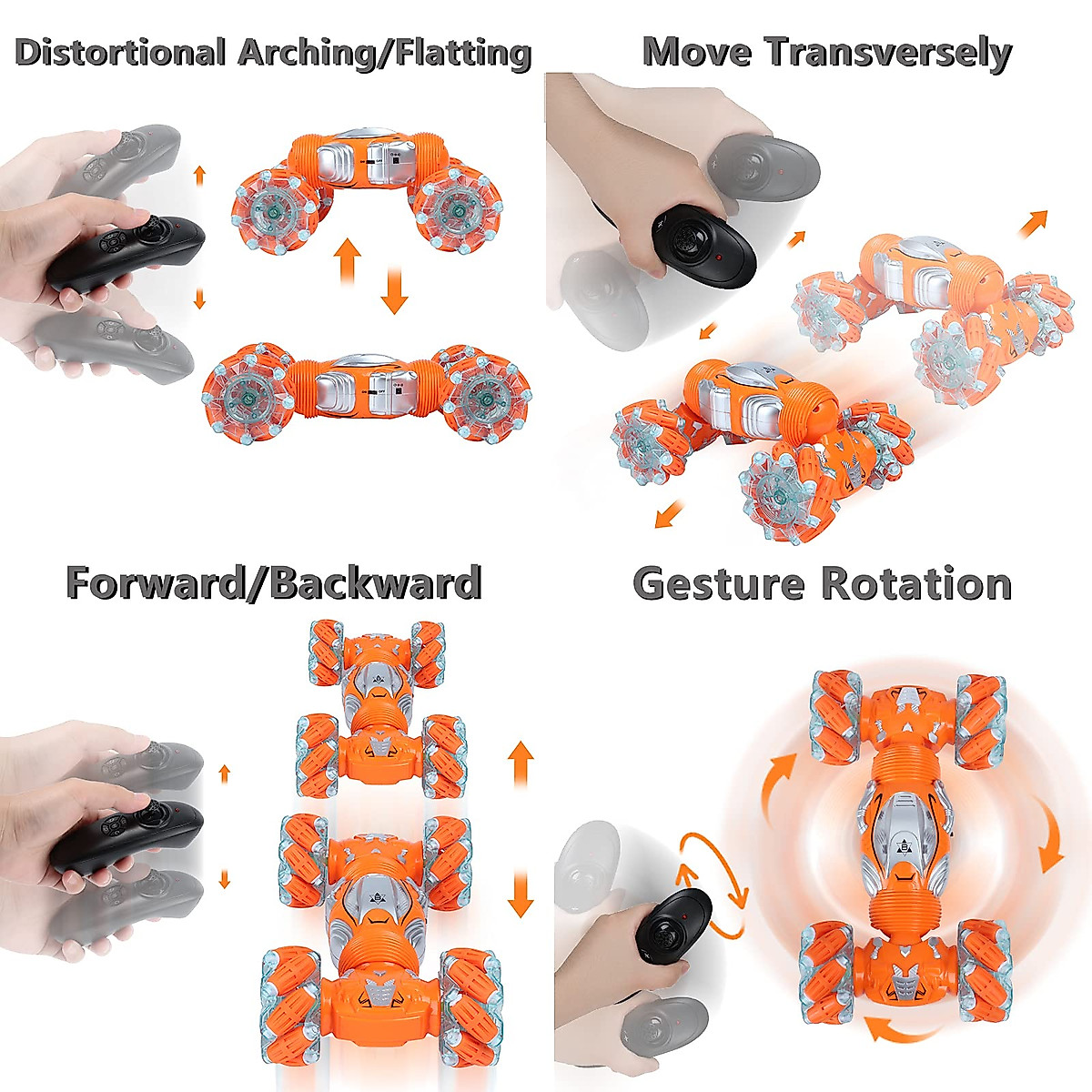 GILI Gesture Sensing Rc Stunt Car with Gravity Sensor, 2.4GHZ,4WD Double Sided Hobby RC Crawlers with Music&Lights for Boys 6-12 Gift Vehicle for 6, 7, 8, 9, 10, 11, 12 Kids Orange