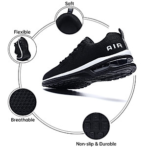 QAUPPE Womens Fashion Lightweight Air Sports Walking Sneakers Breathable Gym Jogging Running Tennis Shoes (Black US 10.5 B(M)