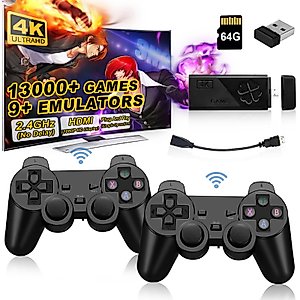 Wireless Retro Game Console, Retro Game Stick, Nostalgia Stick Game, Plug and Play Game Console Emulator Game Stick 4k 13000+ Games, 9 Classic Emulator, Consoles with Dual 2.4G Wireless Console