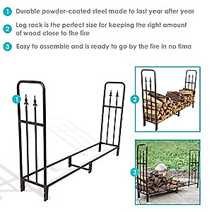 Sunnydaze Indoor/Outdoor 6-Foot Decorative Firewood Log Rack - Powder-Coated Steel Wood and Kindling Holder - Bronze