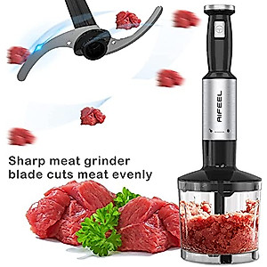 AIFEEL Immersion Hand Blender,Handheld Stick Blender with Ice Chopper,Stainless Steel Whisk and Milk Frother for Smoothie, Baby Food, Sauces,Puree, Soup,Milk coffee