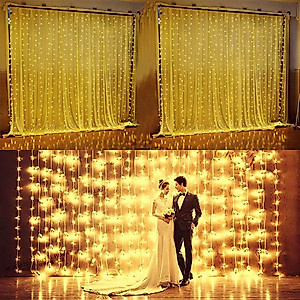Curtain Lights 9.8ft 300led Window Curtain Icicle Lights, Waterproof Christmas Curtain String Fairy Wedding Lights for Outdoor Party Curtains Window Decorations (Warm White with Remote Control)