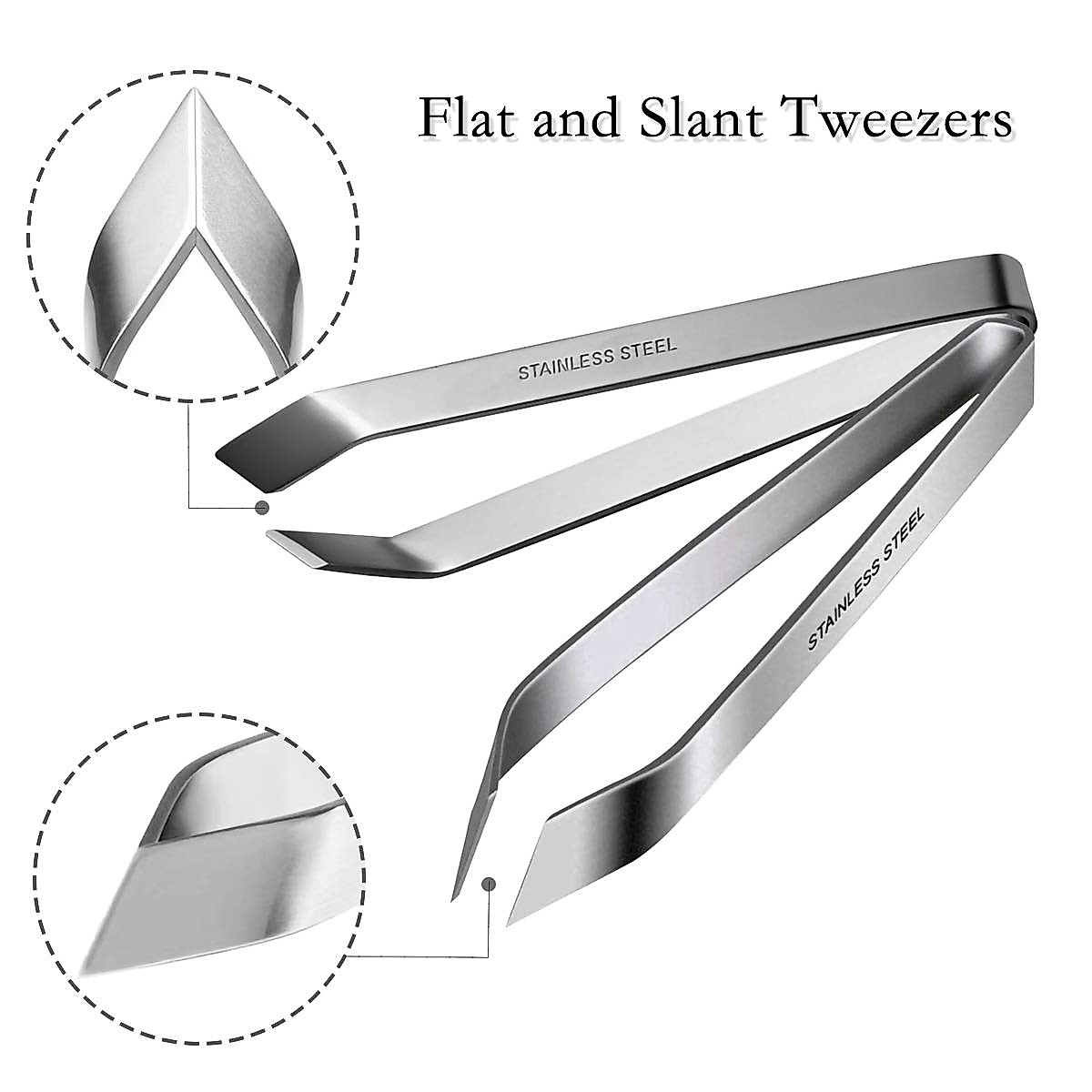 2 Pieces Fish Bone Tweezers Set, Kitchen Tweezers,Stainless Steel Flat and Slant Tweezers Pliers Remover Tool, for Debone Salmon Bass
