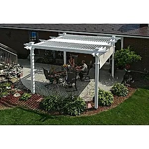 Camelot 12' x 12' Adjustable Louvered Vinyl Pergola & New England Arbors Bolt Down Bracket Kit for Pergolas - VA80205