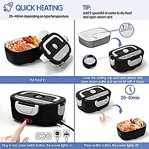 CocoBela Electric Lunch Box Food Heater, Portable Food Warmer with Removable 304 Stainless Steel Container, Dishwasher Safe, Suitable for Home and Car Use