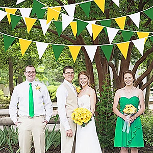 32Ft Yellow Green White Pennant Banner Fabric Triangle Flag Bunting Garland for Spring Summer Party Decorations Birthday Wedding Engagement Baby Shower Tea Party Outdoor Garden Hanging Decorations