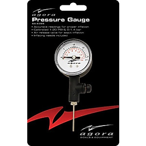 AGORA Pressure Gauge with Built-in Release Valve for Basketballs, Footballs, Volleyballs, and Soccer Balls - Reads up to 20 lbs of Pressure - Black