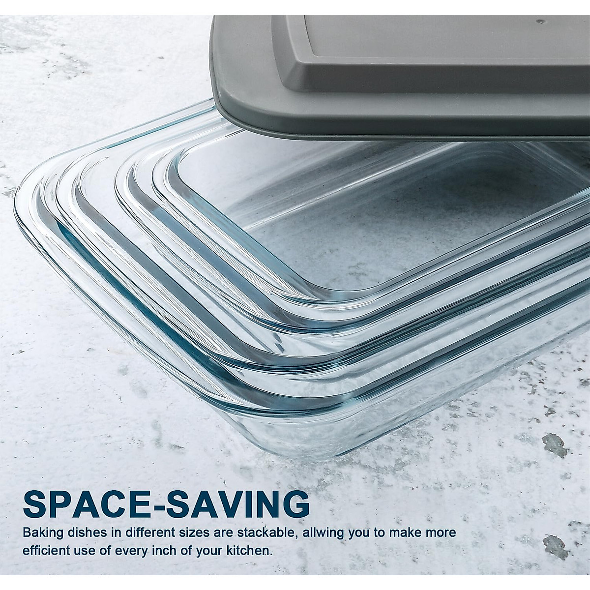 8-Piece Deep Glass Baking Dish Set with Plastic lids,Rectangular Glass Bakeware Set with BPA Free Lids, Baking Pans for Lasagna, Leftovers, Cooking, Kitchen, Freezer-to-Oven and Dishwasher, Gray