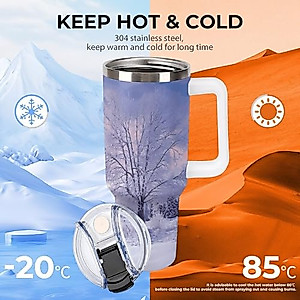 LLUTSNTH 40 Oz Vacuum Tumbler with White Handle Leakproof Insulated Tumbler Winter Landscape Stainless Steel Travel Mug with Lid And Straw Coffee Cup Cute Water Bottles Cup Holder Friendly
