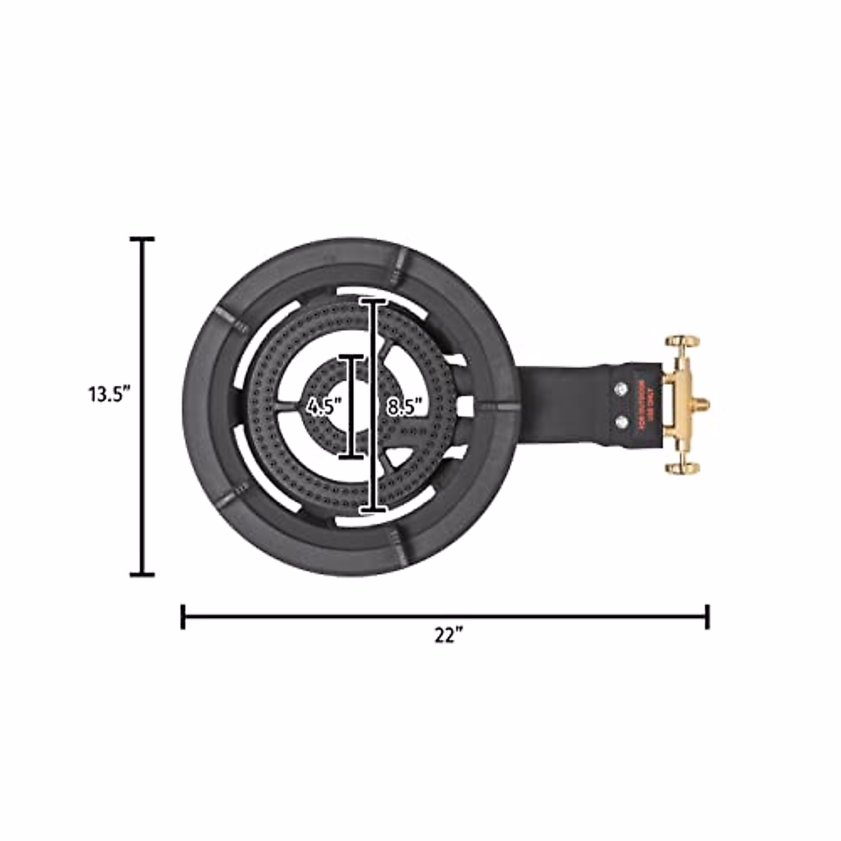 Concord Roadster Burner. 13" Cast Iron Single Propane Wok Burner. Dual Controlled Burner Rings, 90,000 BTU. Outdoor Cooking, Wok Stir Frying, Countertop Burner.