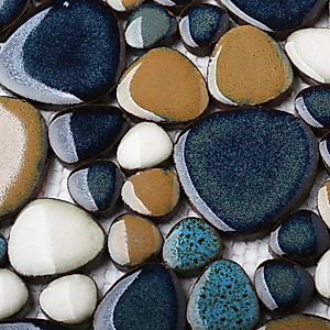 Parrotile Pebble Tile for Shower Floor Aqua Cobalt Blue Mosaic Backsplash Tiles (5 Sheets)