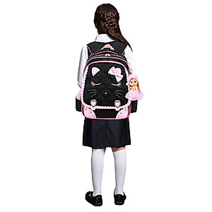 Cat Face Girls Backpack Kids School Bookbag for Primary Students Black