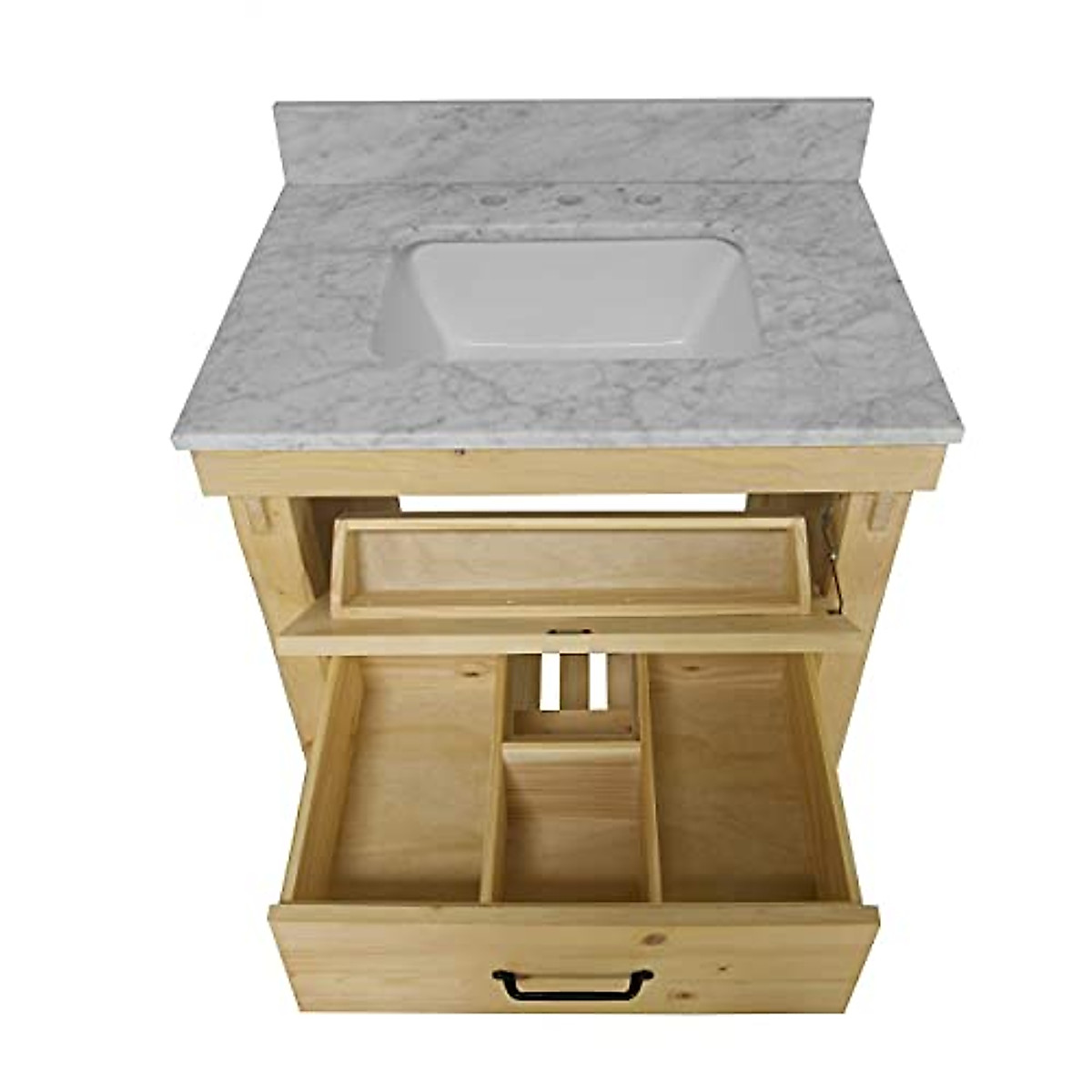 Birmingham 30-inch Bathroom Vanity (Carrara/Driftwood): Includes Driftwood Cabinet with Authentic Italian Carrara Marble Countertop and White Ceramic Sink