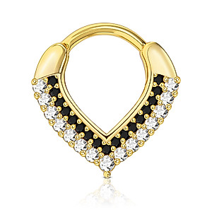 CM Crareesi Mania Septum Jewelry 8mm Teardrop Septum Piercing Jewelry 316L Stainless Steel Daith Piercing Jewelry Gold Double Clear CZ Paved 16G Septum Clicker Rings for Women