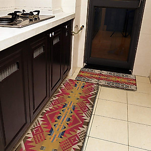 Midetoy Kitchen Rugs and Mats Set Tribal Native American Ethnic Anti Fatigue Kitchen Rug Non Slip Floor Rugs Indoor Outdoor 17.7"x59"+17.7"x29"