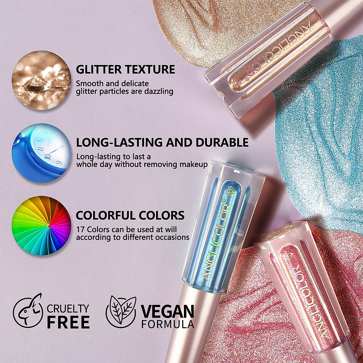 Anglicolor Diamond Glitter Liquid Eyeshadow, Glitter Eyeshadow, Lightweight Smooth, Shimmer Eyeshadow, Metals Gloss Sparkling Eyeliner Pen, Cosmetics Gift for Girls and Women (Pink #06)