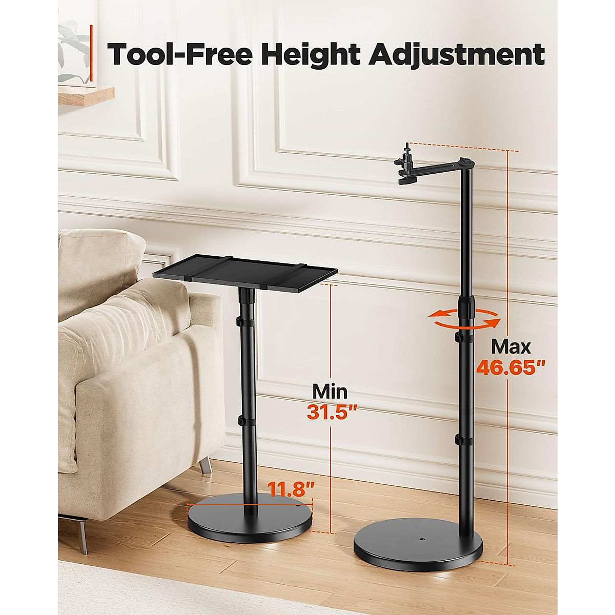 AMADA HOMEFURNISHING Height Adjustable Projector Stand 32"-47", Projector Floor Stand with 3 Mounting Options, Projector Mount with 360° Rotatable Ball Head for Home & Office & Outdoor, AMPS04